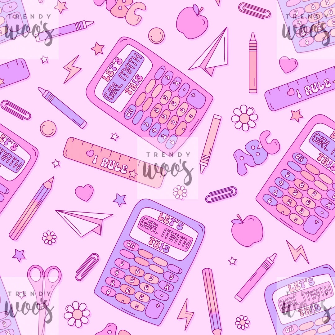 Girl Math Back to School Stationery College Work Pastel Pink Seamless ...
