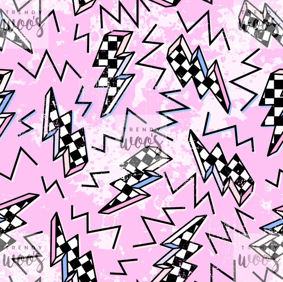 Lightning Bolts Thunder Pink Retro Grunge Seamless Pattern / Fabric ...