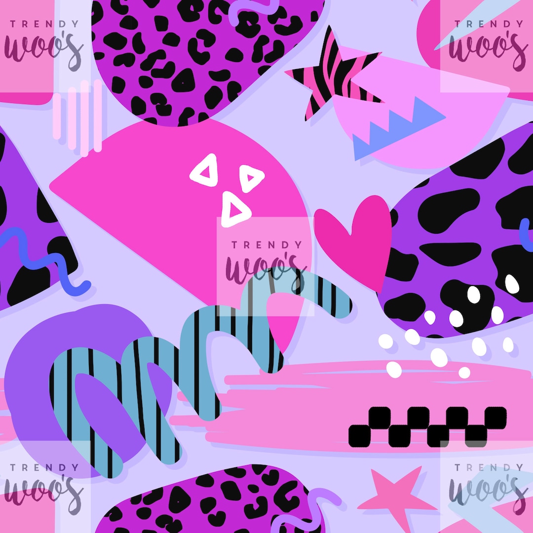 80s 90s Abstract Retro Shapes Memphis Cute Pink Girl Seamless Pattern ...