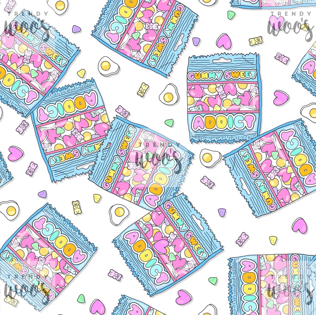 Gummy Sweet Addict Candy Rainbow Pastel Cute Retro Seamless Pattern ...
