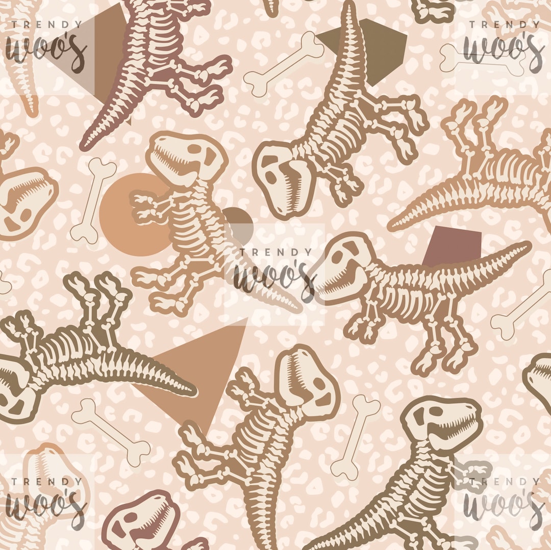 Dino Dinosaur Bones Boho Neutral Leopard Print Boy Male Unisex Seamless ...