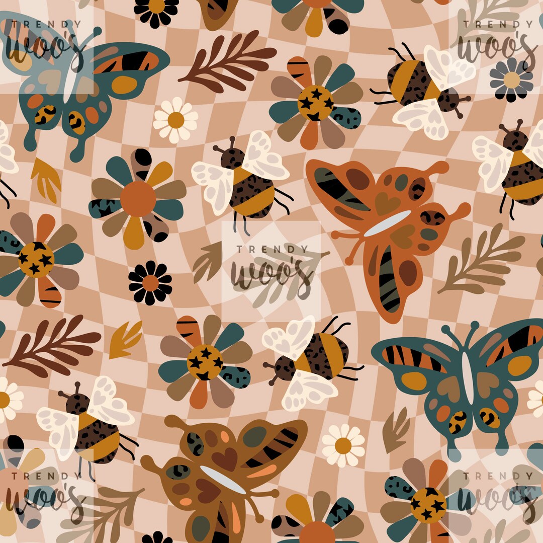 Spring Garden Butterfly Bee Floral Flower Retro Vintage Summer Boho ...