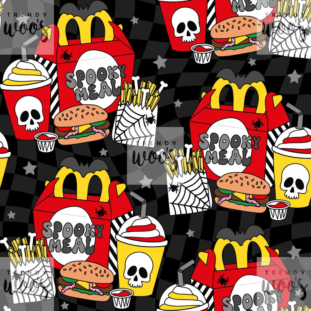 Fast Food Fries Burger Retro Punk Halloween Spooky Skull Seamless ...