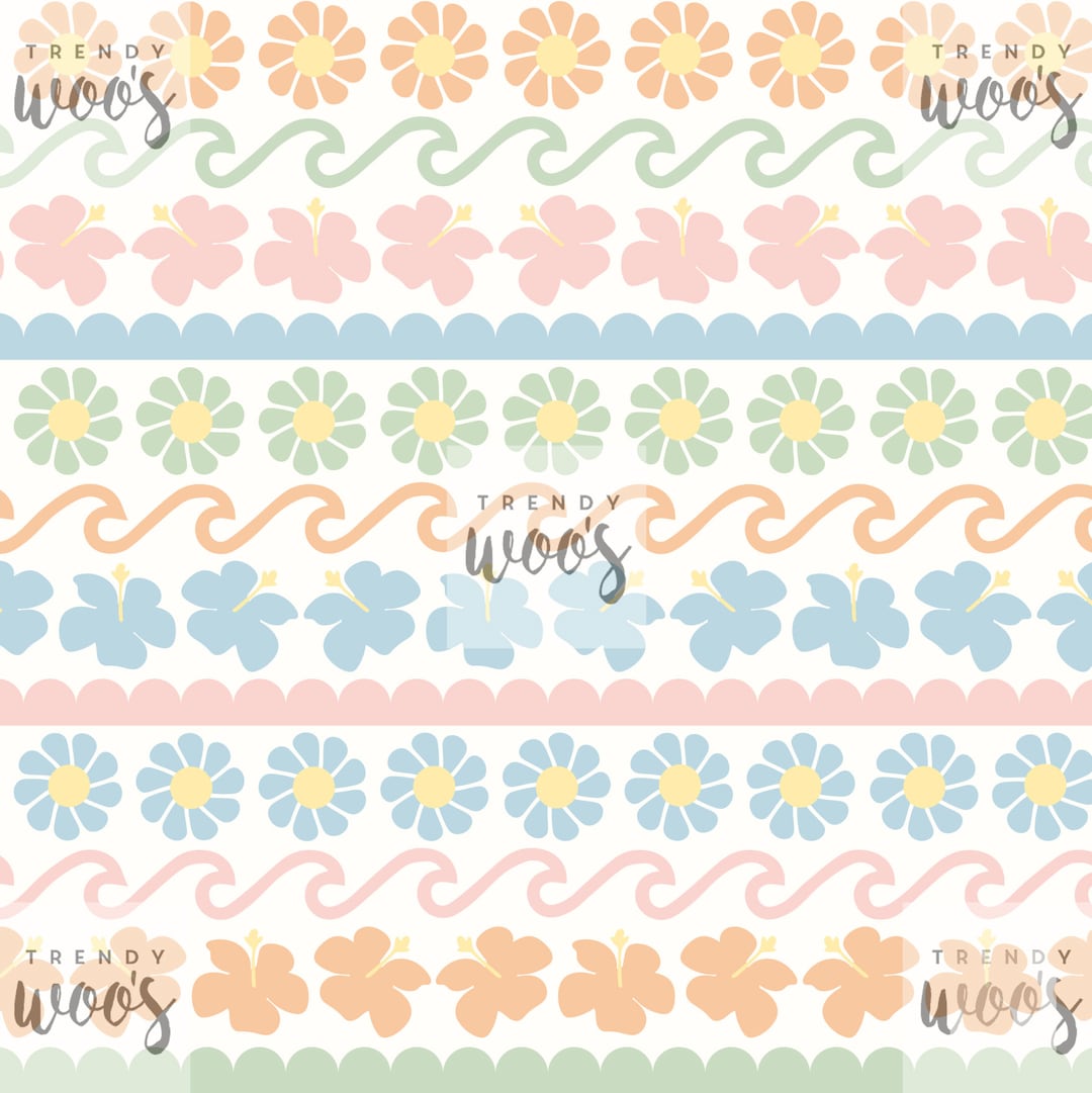 Hawaiian Summer Beach Floral Flower Sea Retro Vintage Cute 70s Seamless ...