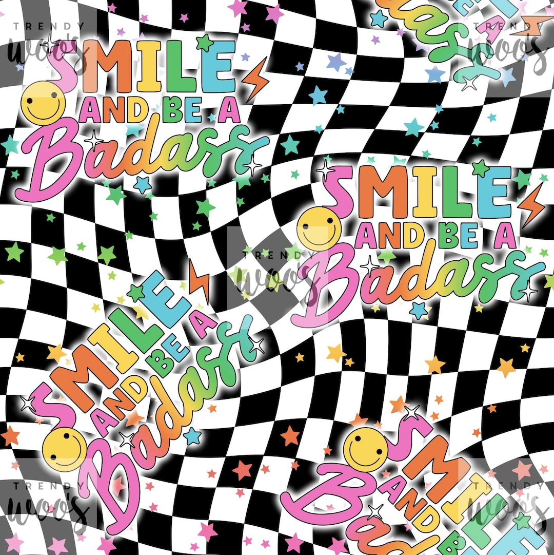 Smile Badass Affirmation Retro Positive Mental Health Slogan Seamless ...