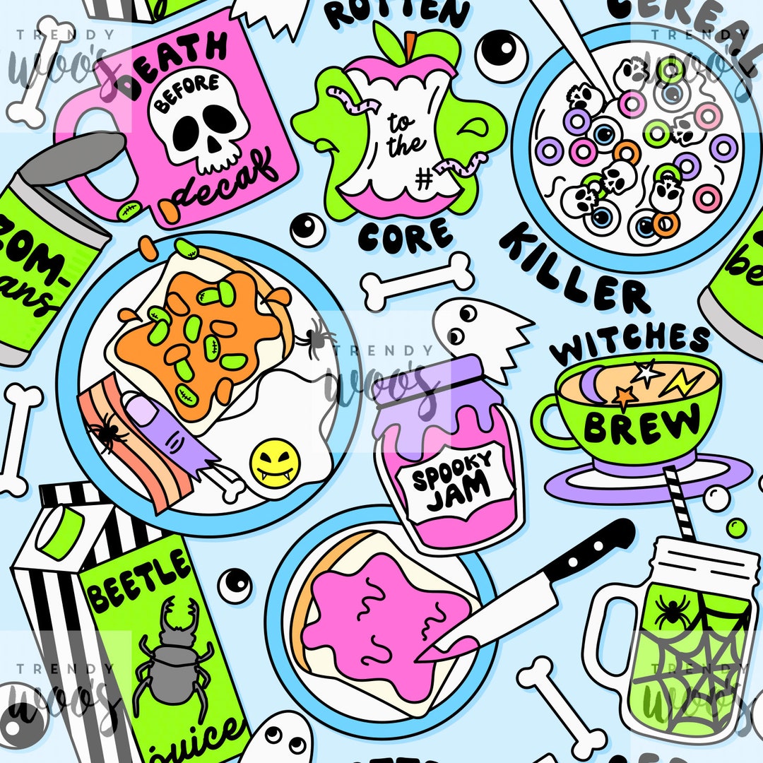 Cereal Killer Skull Halloween Breakfast Kawaii Retro Punk Rock Seamless ...
