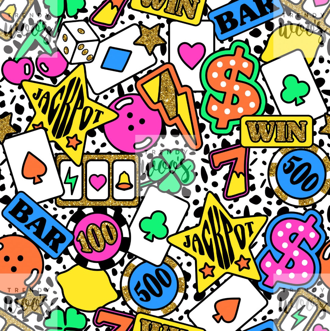 Retro Casino Icons Vegas Game Gaming Neon 80s 90s Seamless Pattern ...