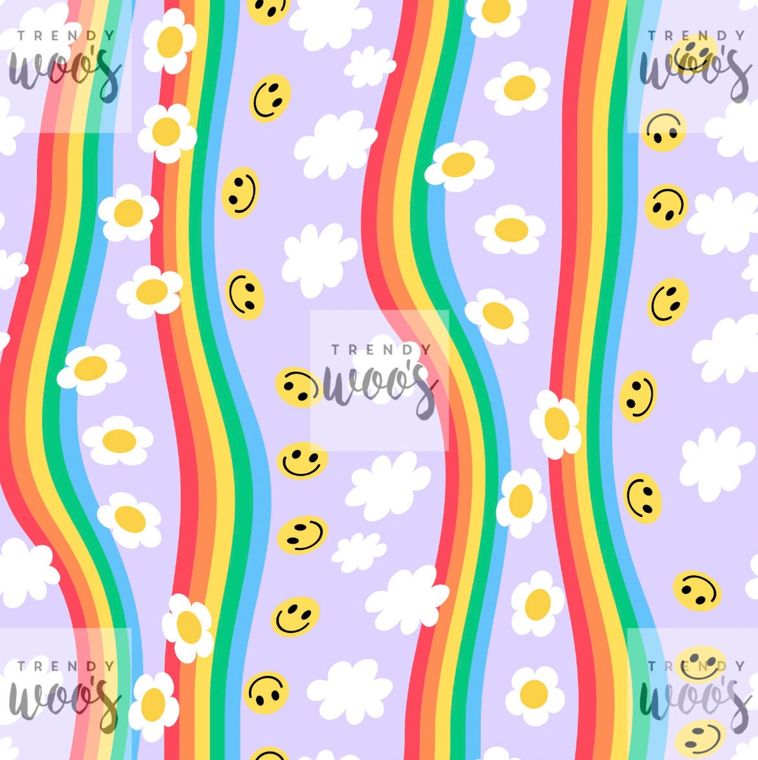 Flower Rainbow Smile 70s 90s Retro Daisy Pastel Seamless - Etsy