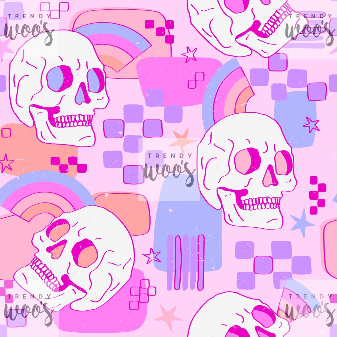Retro Skulls Skeleton Spooky Halloween Fall Punk 80s 90s Pink Dopamine ...