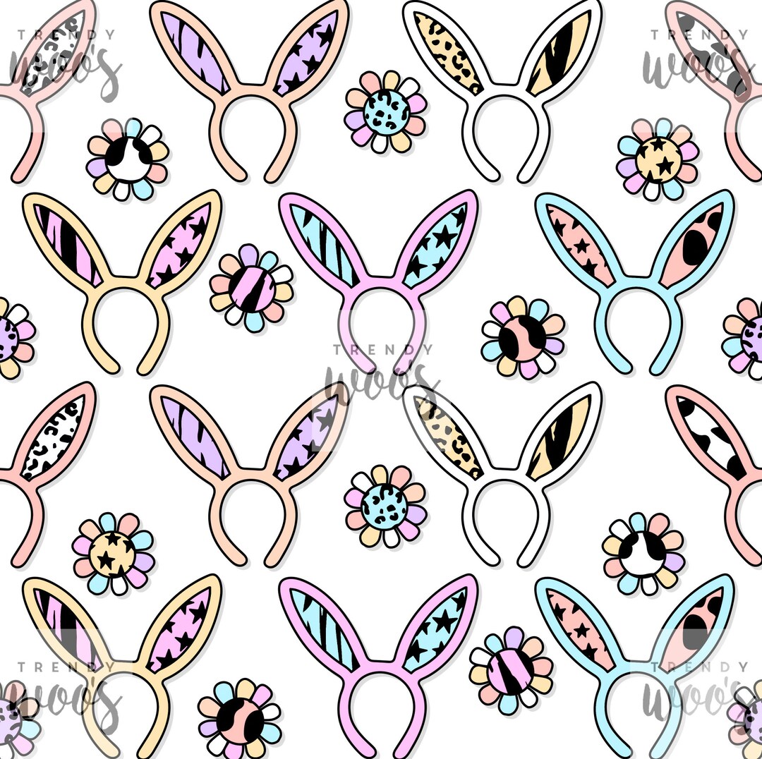 Easter Bunny Rabbit Ears Spring Retro Animal Print Pastel Cute Seamless ...