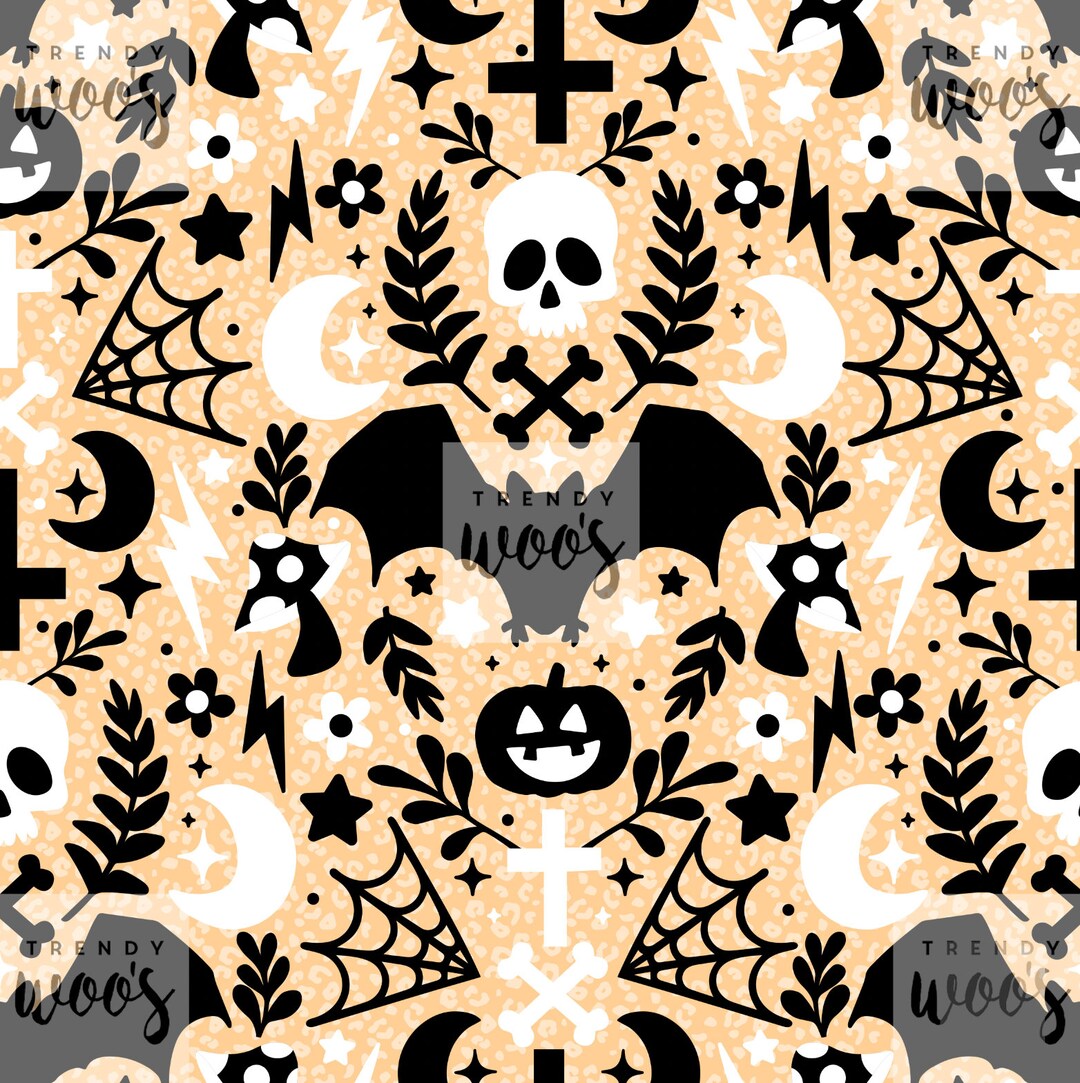 Gothic Halloween Goth Vintage Foliage Fall Spooky Cute Peach Leopard ...