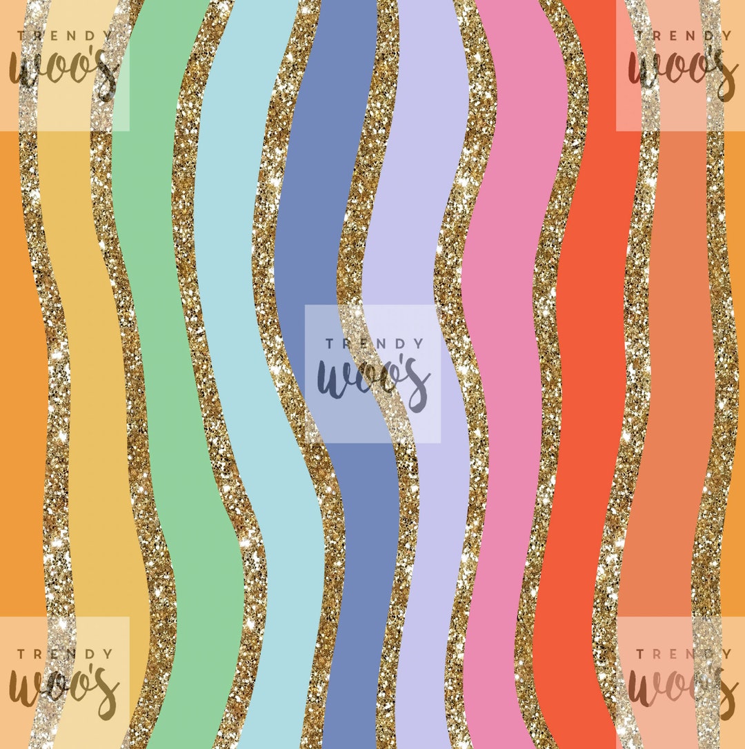 Rainbow Glitter Stripes Retro Vintage Fun Bright Wave Abstract Seamless ...