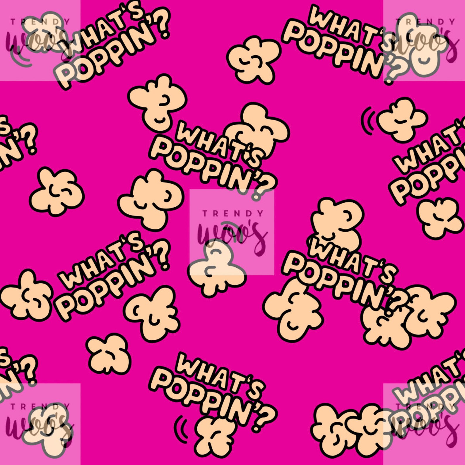 Popcorn What's Poppin? Slogan Cute Seamless Pattern / Fabric Design ...