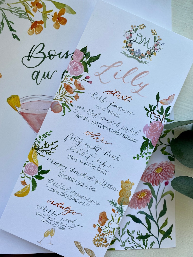 Personalized Watercolor Wedding Menu - Etsy