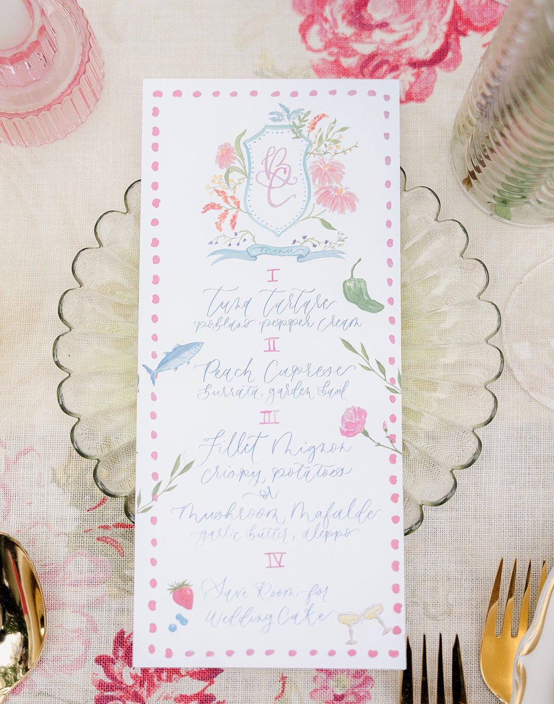 Hand Painted Watercolor Wedding Menu digital or Shipped - Etsy