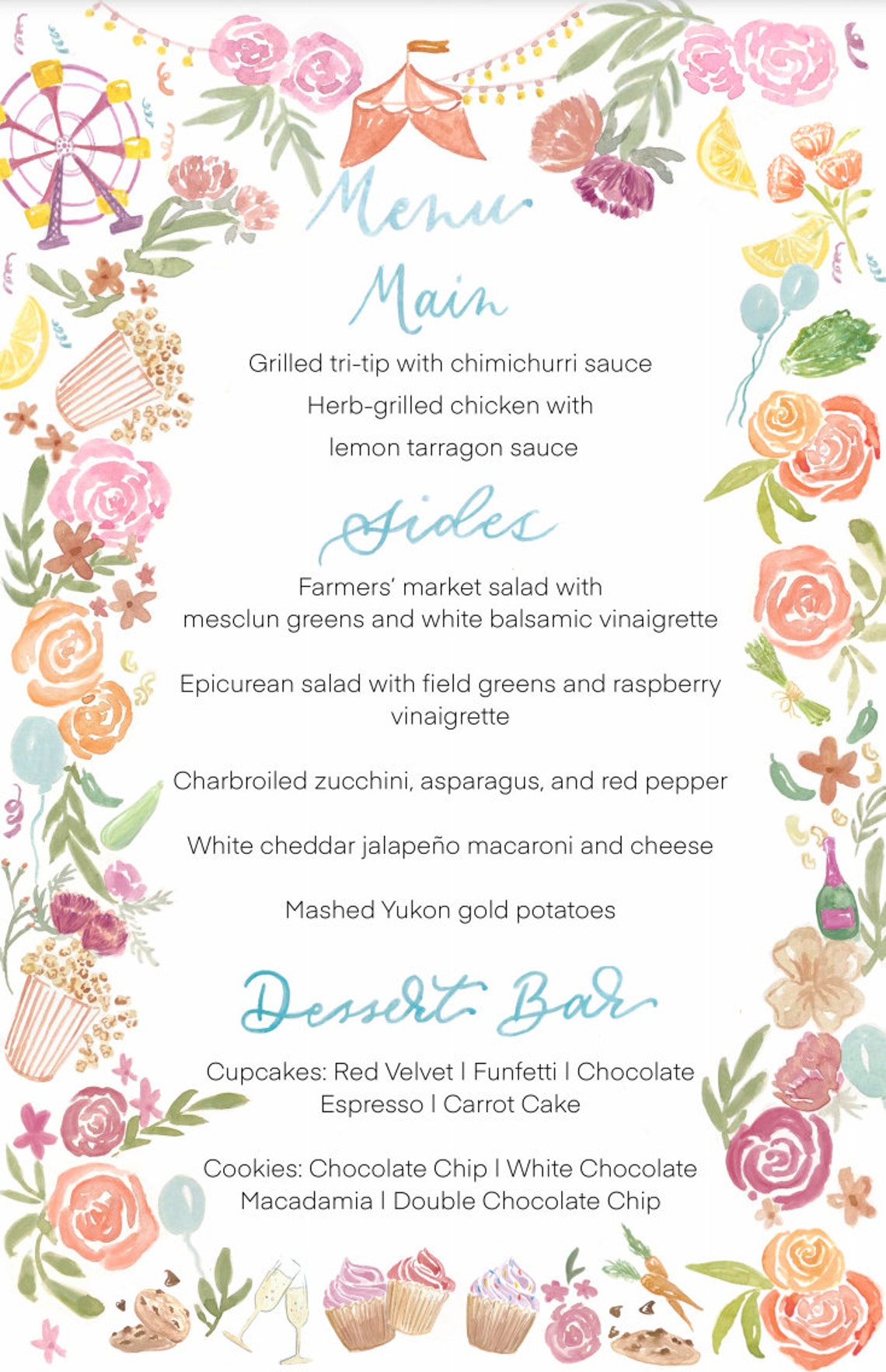 Watercolor Wedding Menu (digital or Shipped) - Etsy