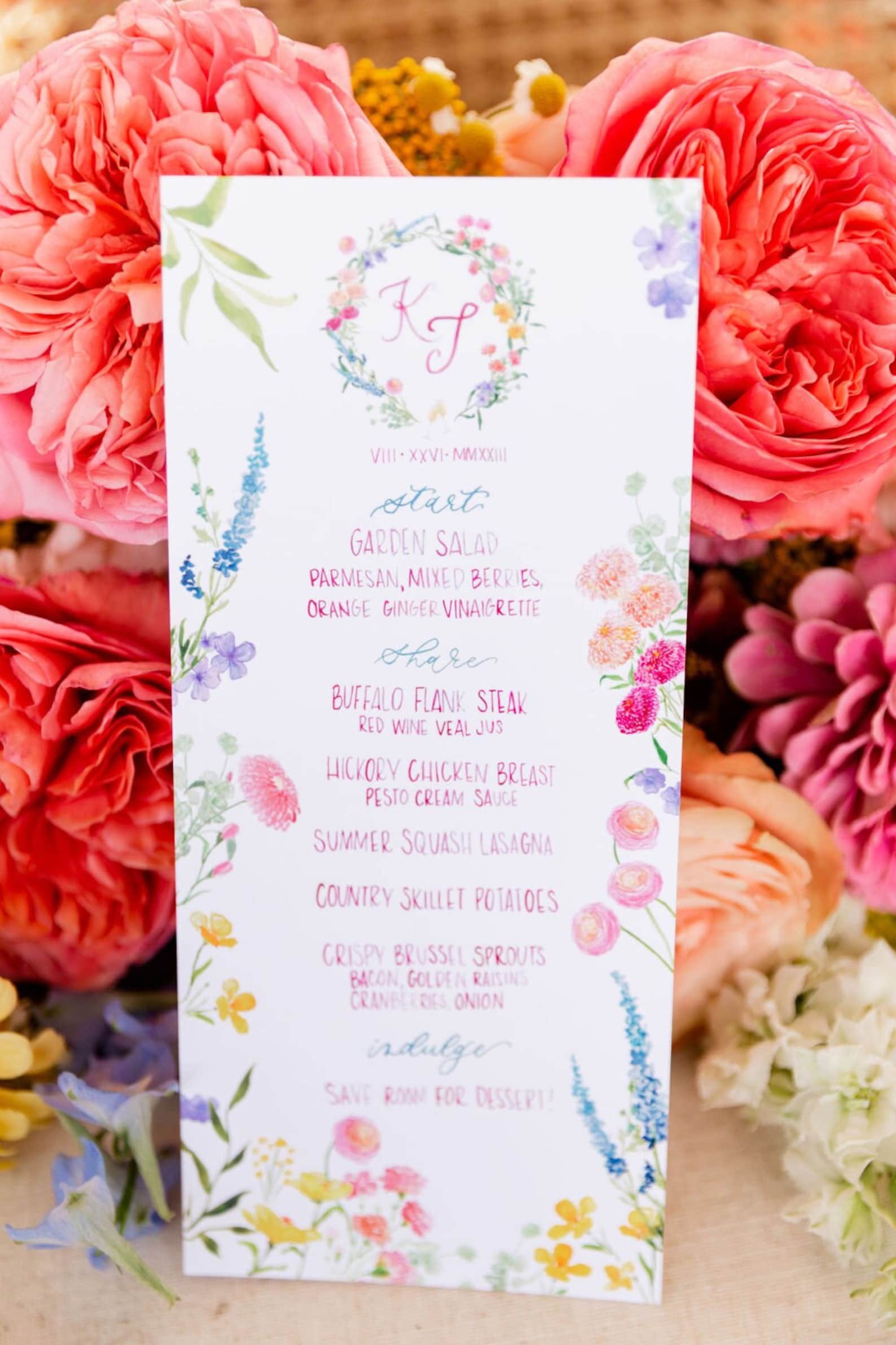 Watercolor Wedding Menu - Custom & Hand Painted - Etsy
