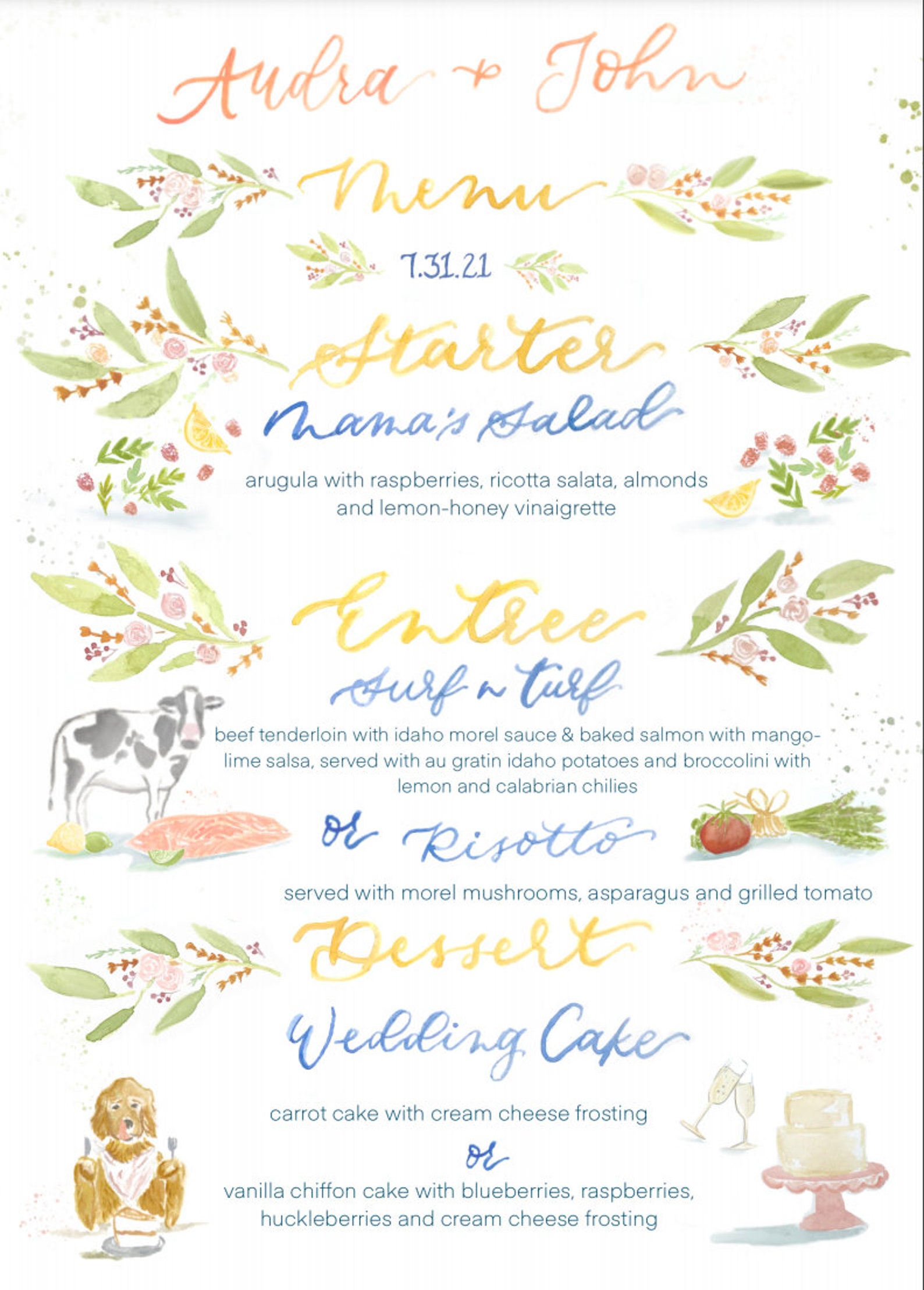 Watercolor Wedding Menu (digital or Shipped) - Etsy