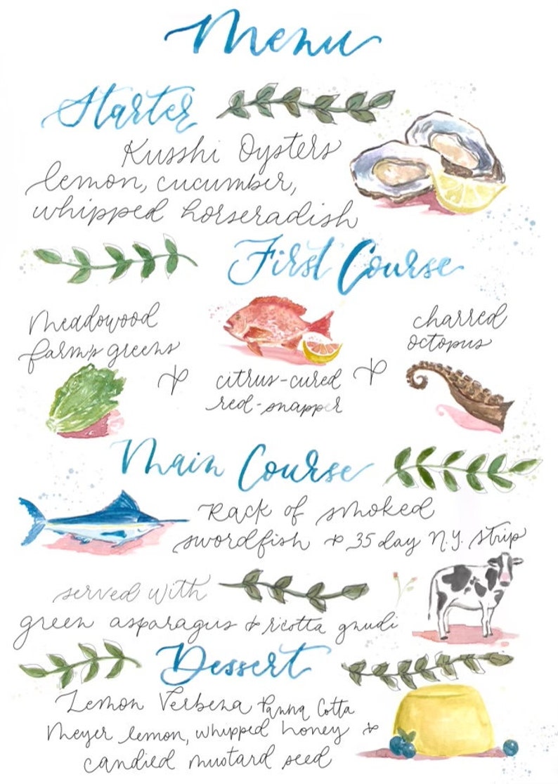 Watercolor Wedding Menu (digital or Shipped) - Etsy