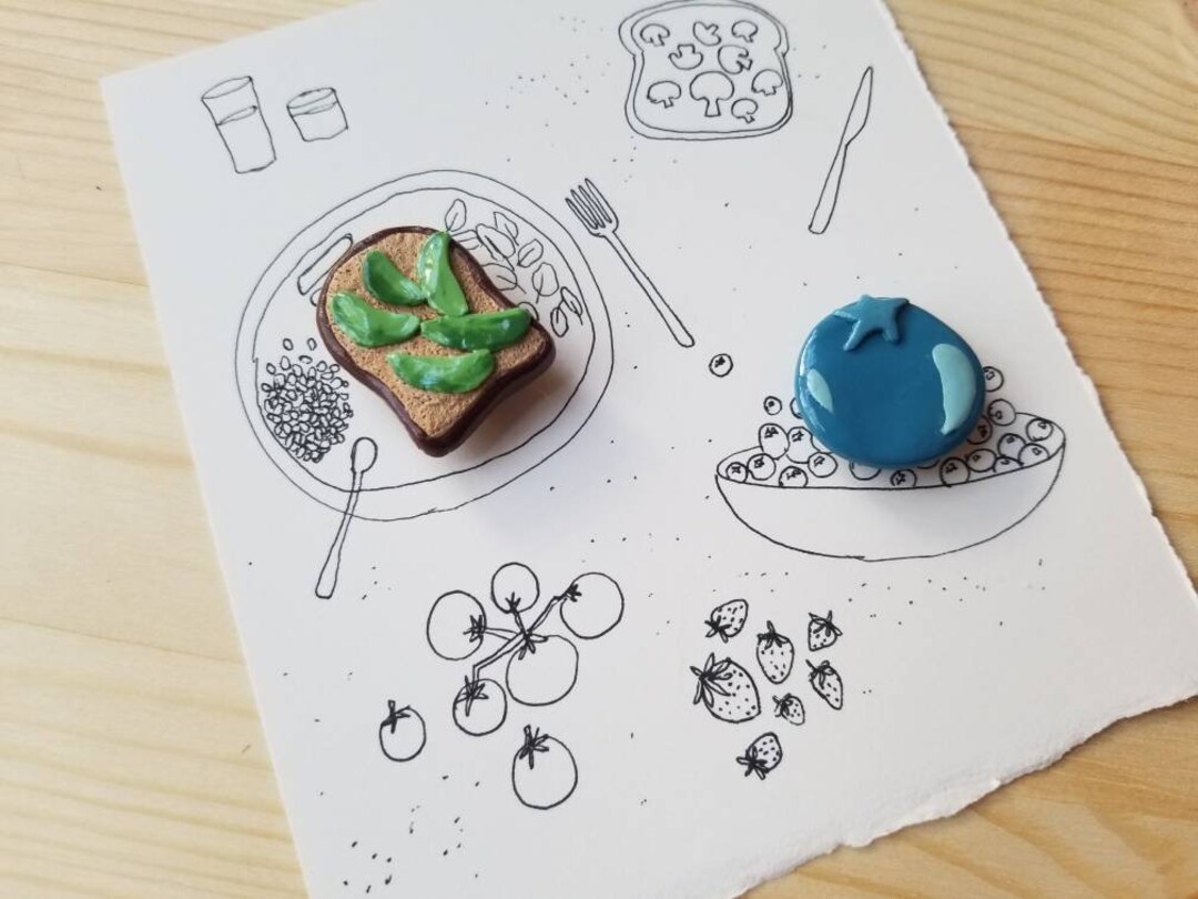 Handmade Polymer Clay Avocado Toast and Blueberry Magnets - Etsy