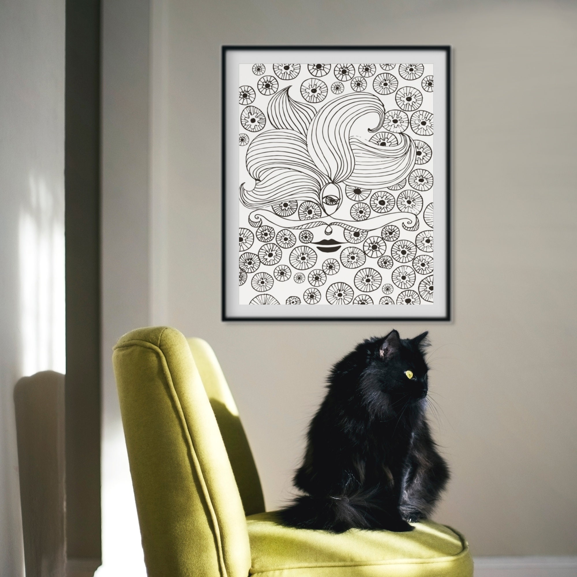 Black Line Printable Drawing, Monochromatic Decor, Contemporary Poster ...