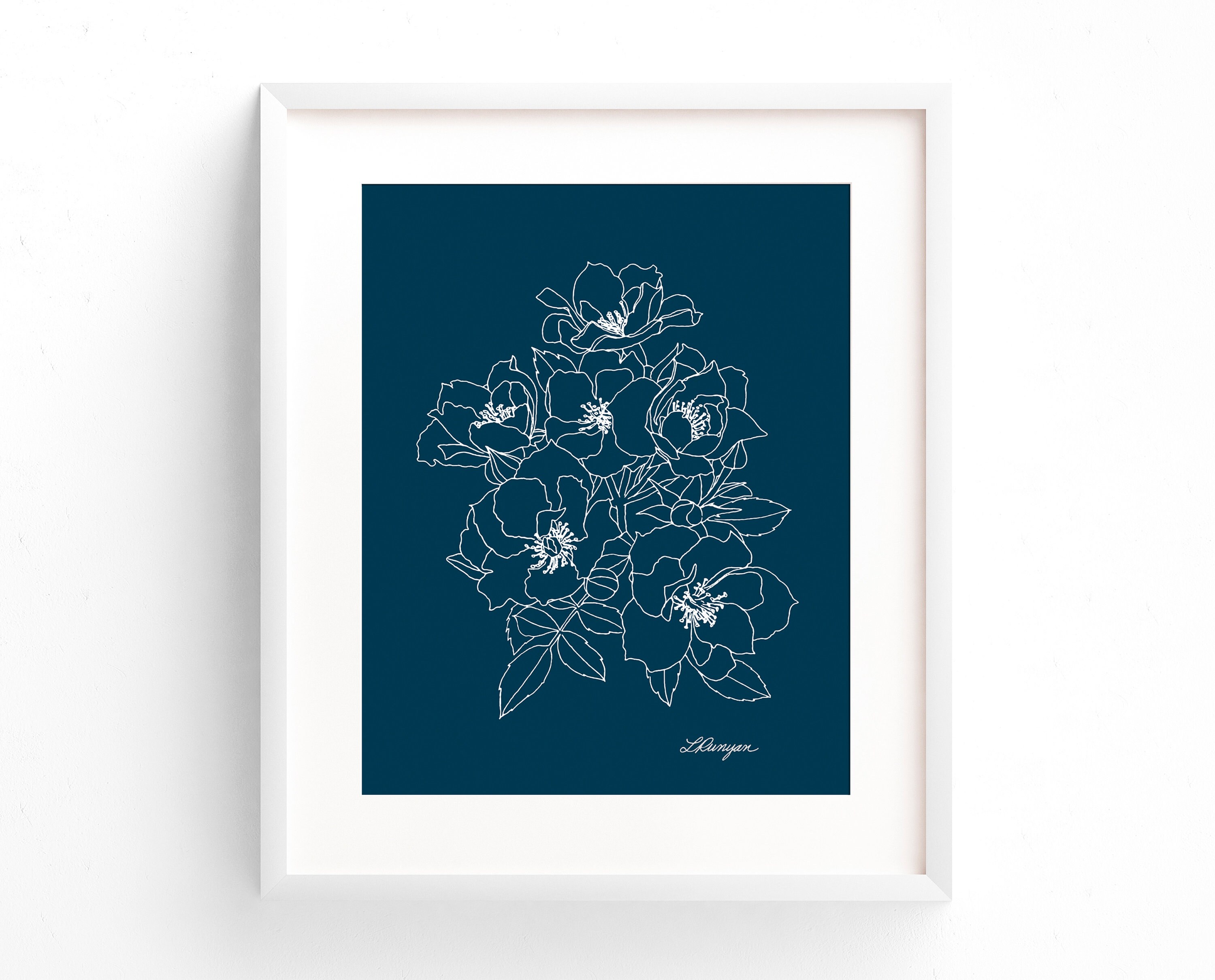 DIGITAL DOWNLOAD Rose Illustration in Navy Blue Botanical | Etsy