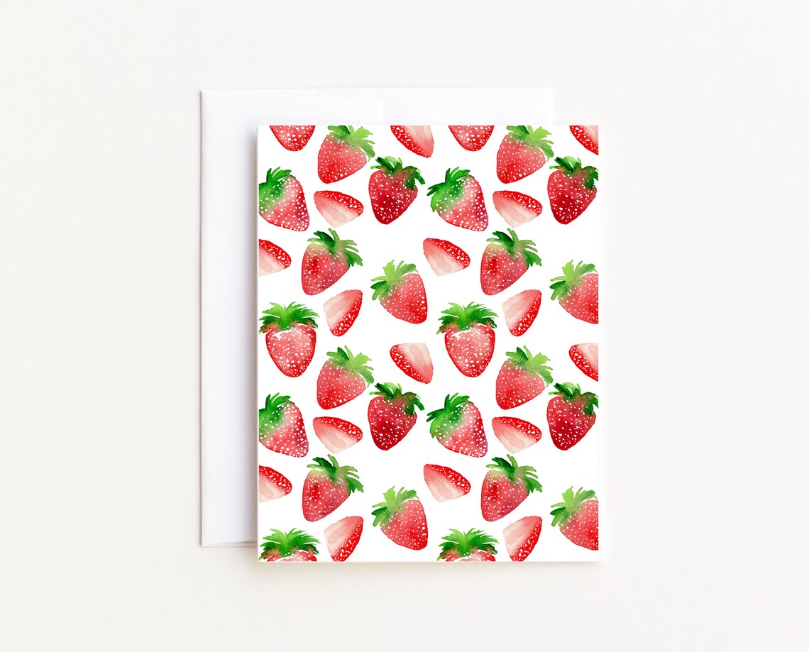 Watercolor Strawberry Note Card, Strawberry Thank You Cards, Strawberry ...