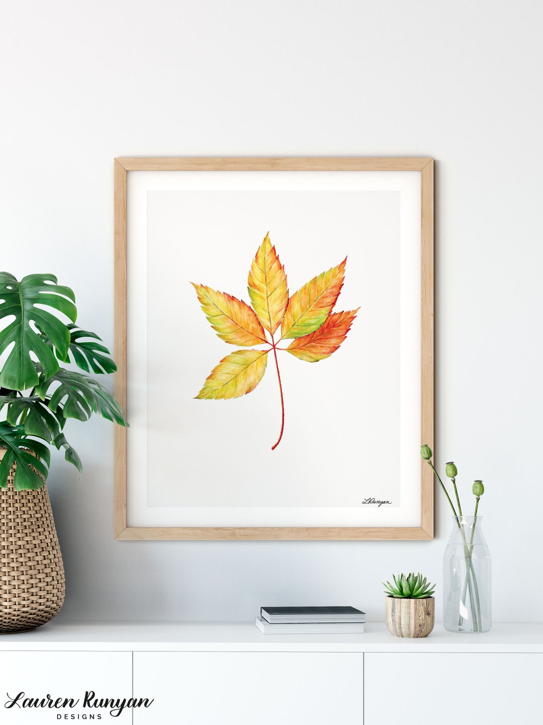 Fall Leaf Watercolor Print, Fall Leaf Wall Art, Autumn Leaves ...