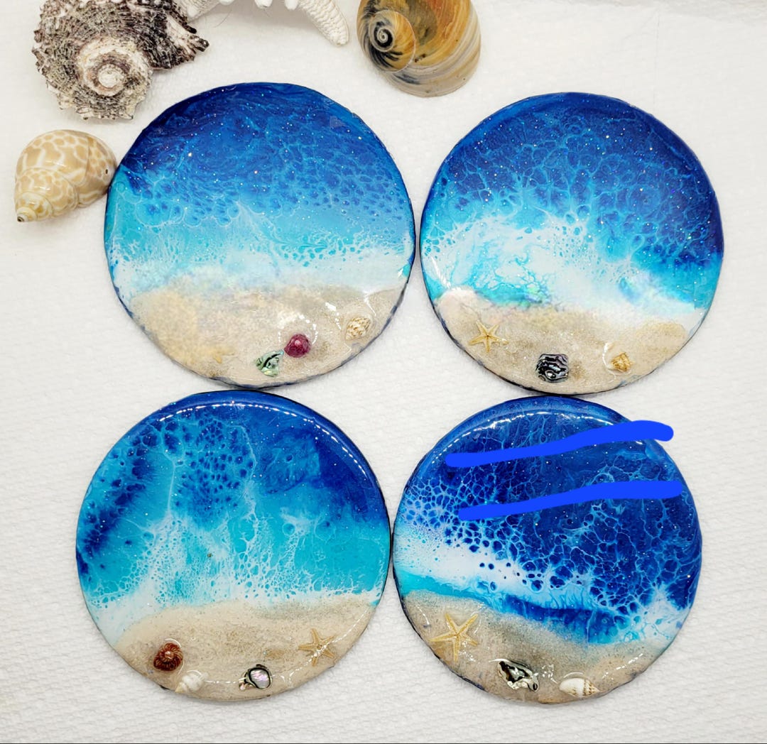 Ocean Themed Resin Coasters/ Hexagon Shaped Coasters/ Resin on Wood ...