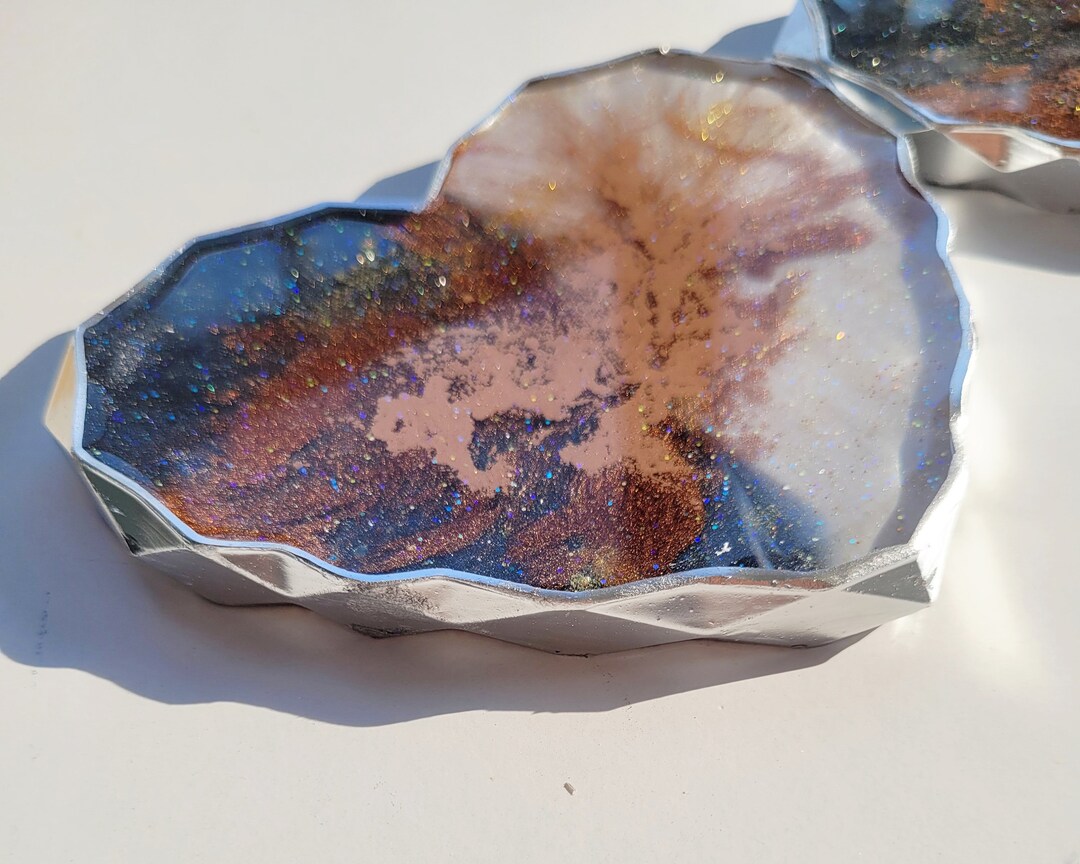 Metallic Heart /resin Heart Coasters/heart Coaster Gift Set/rustic ...
