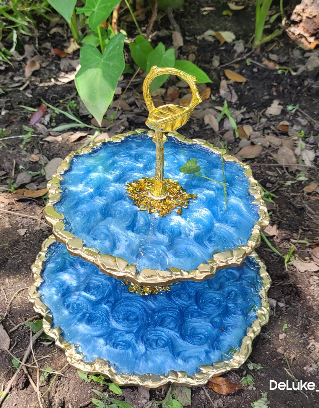 French Blue Resin Tiered Tray | Elegant 2 Tier Cupcake Stand | Jewelry ...