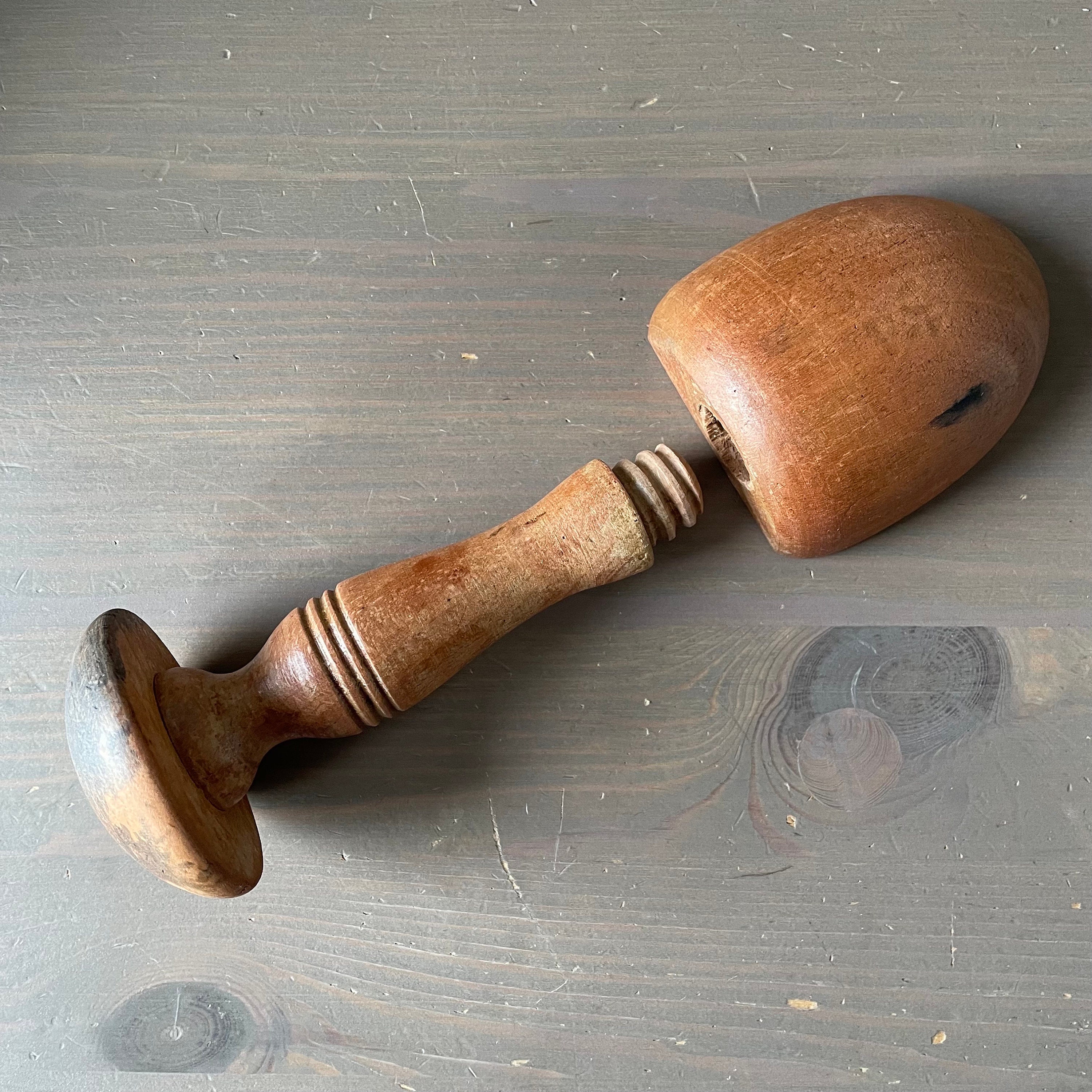 Antique Wooden Sock Darner With Turned Handle Heel Toe 2 Way Darning ...