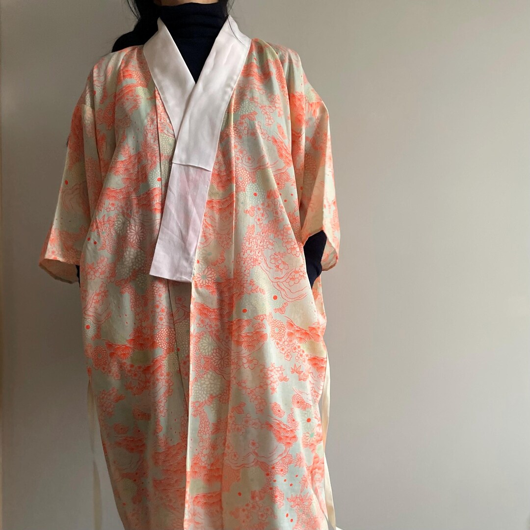 Vintage Floral Wool Kimono Haori Gown With Pockets - UK 8 - Etsy