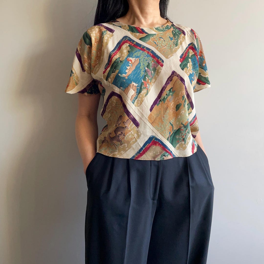 Edo: Silk T-shirt Made From Vintage Kimono Haura haori Lining Size ...