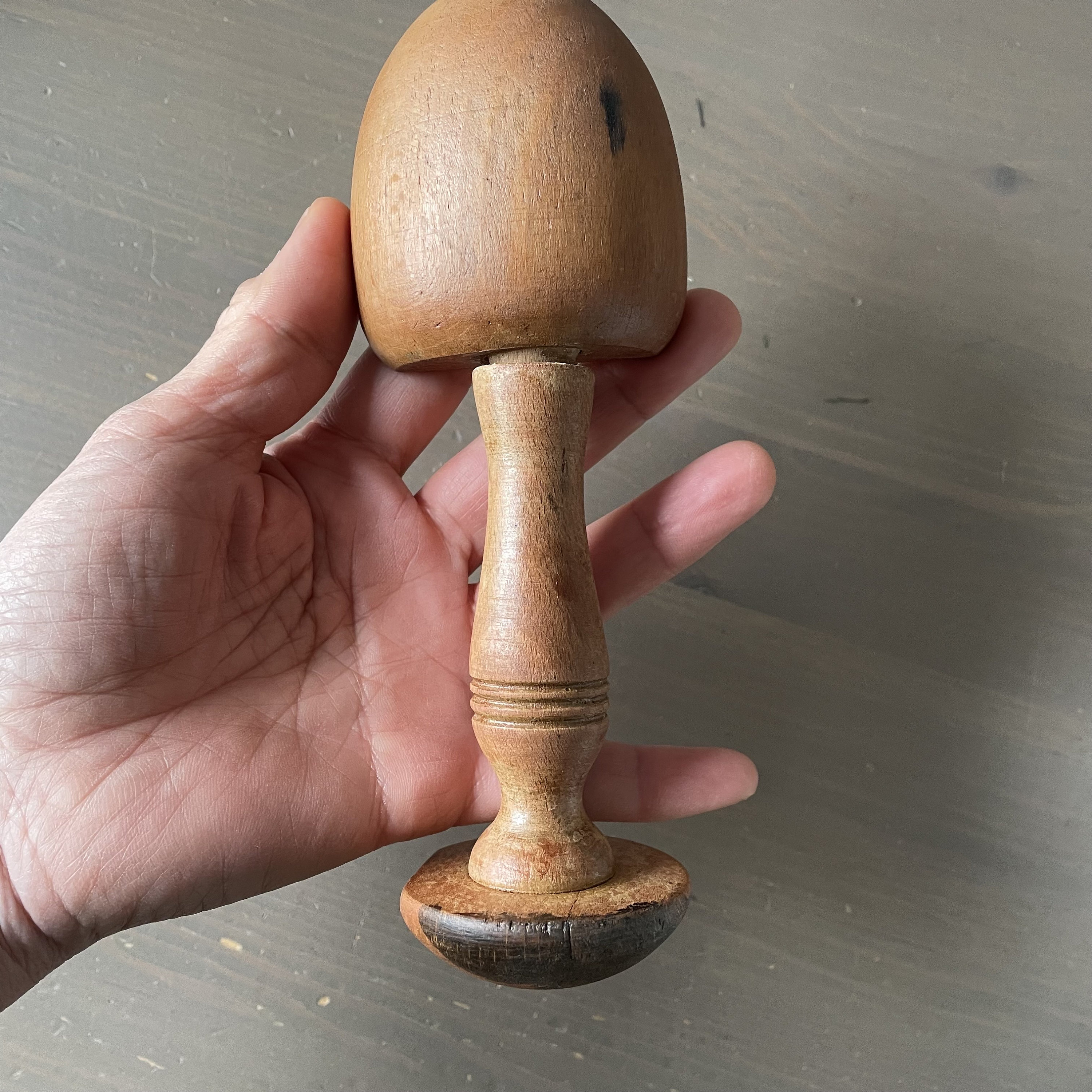 Antique Wooden Sock Darner With Turned Handle Heel Toe 2 Way Darning ...