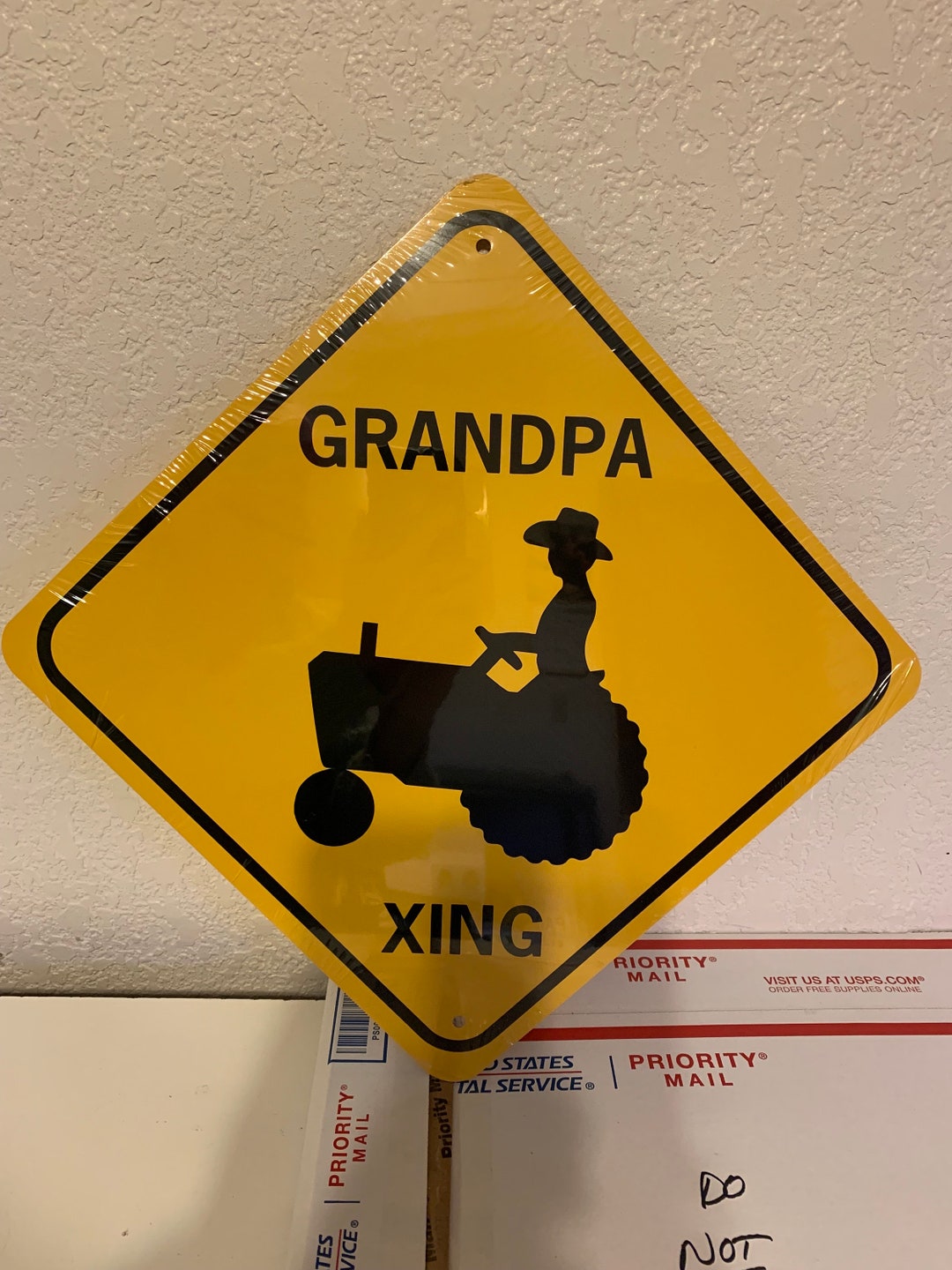 Grandpa With a COWBOY Hat Tractor Crossing Sign, Customizable , Metal ...