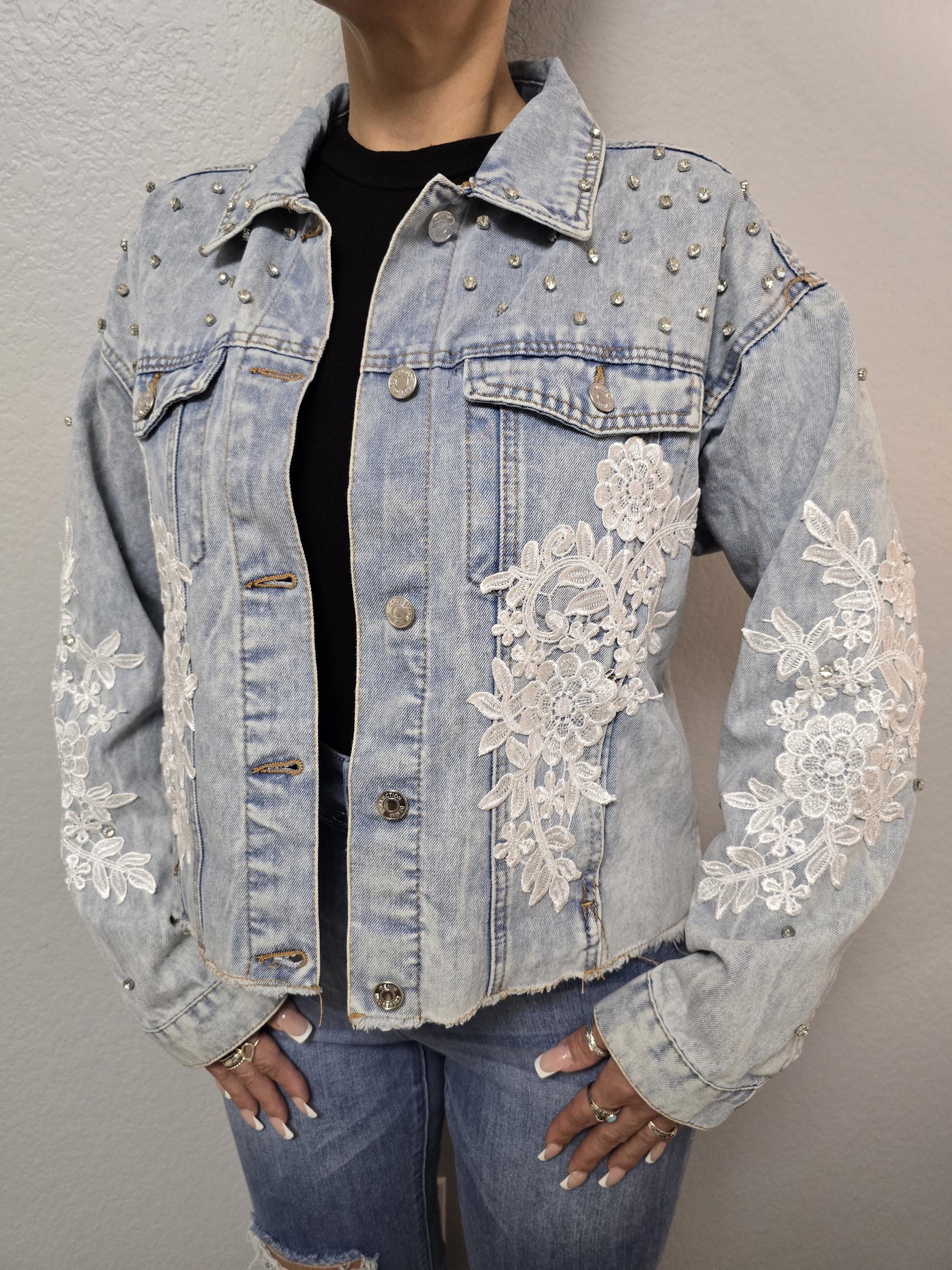 Boho Lace Denim Jacket: Handmade Appliqué, Vintage Accents - Etsy