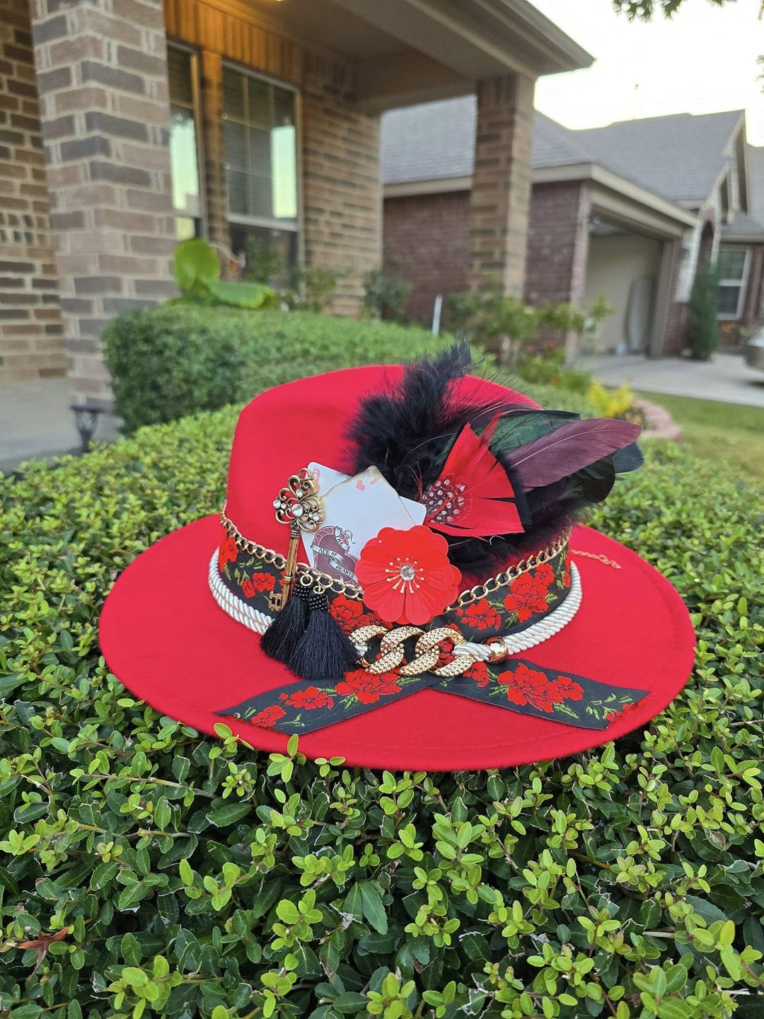 Red Fedora Hat: Embellished Wide Brim, Kentucky Derby Style - Etsy