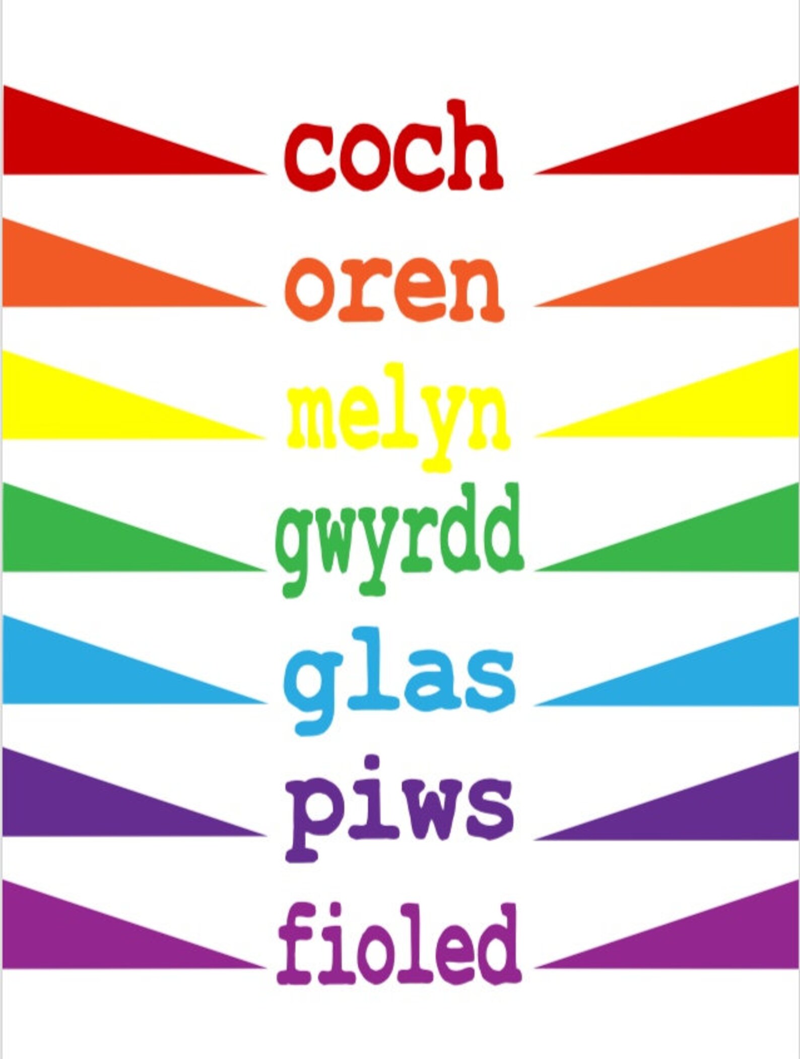 Lliwiau'r Enfys. Rainbow Colours. Welsh Print available | Etsy
