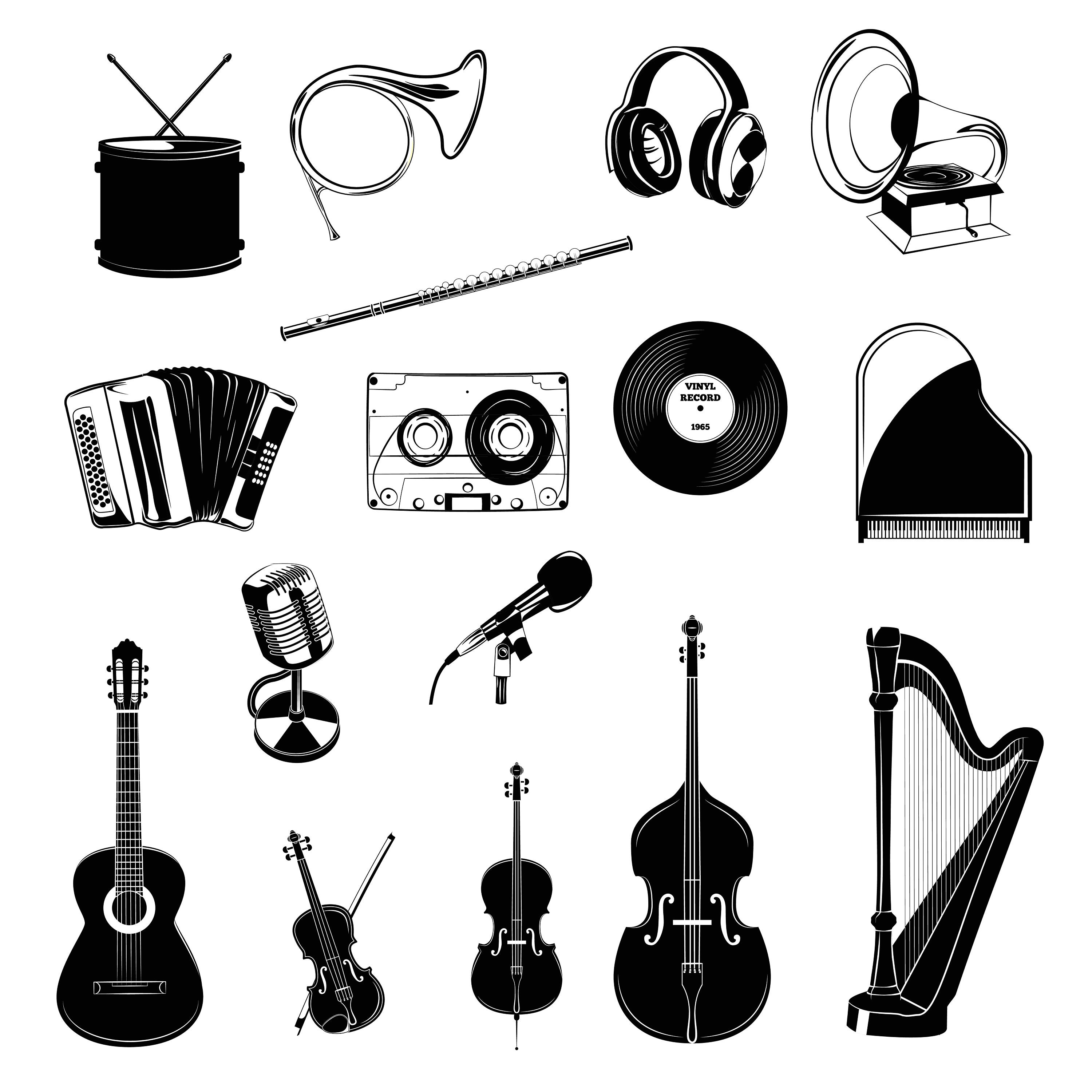 Musical Instruments Set SVG Violin Drum Guitar | Etsy