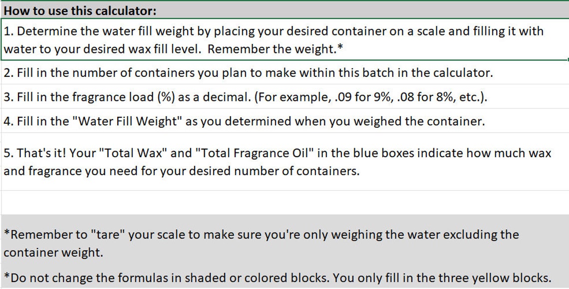 Candle Making Spreadsheet: Wax & Fragrance Calculator (excel) - Etsy