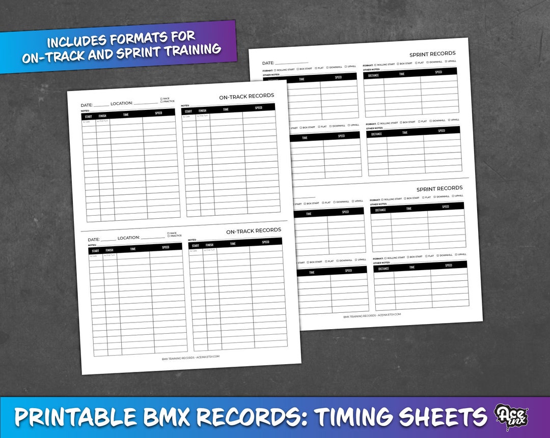 BMX Records Book Add On: Training Sheets – Printable Download - Etsy
