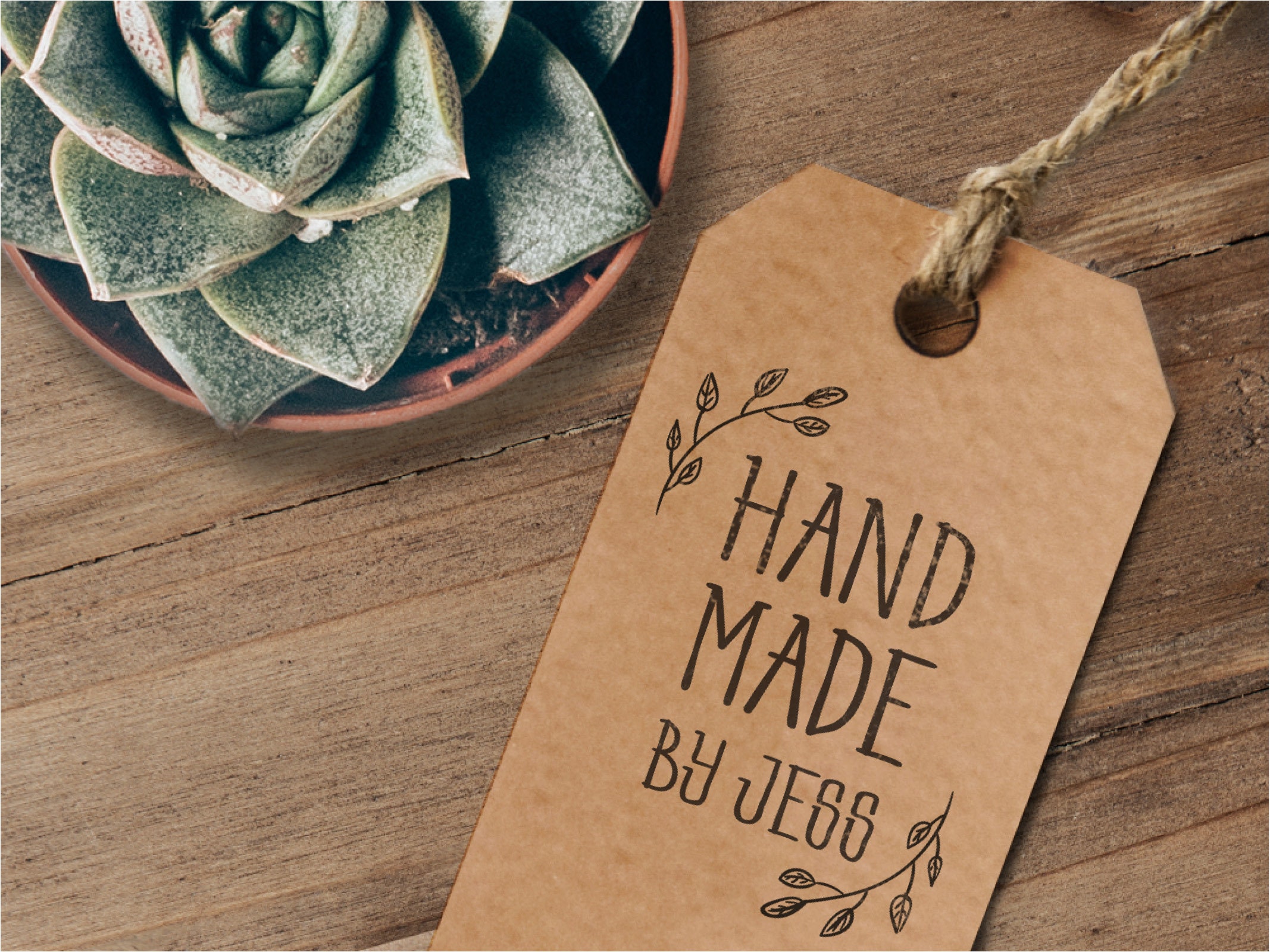 Shop Owner Stamp With Handmade Text With Elegant Leaf Branches | Etsy ...