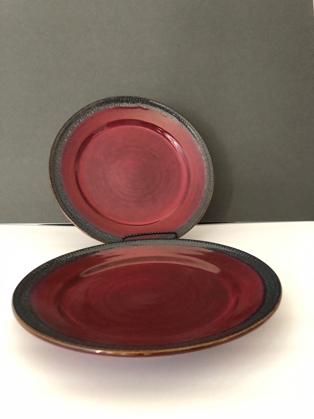 Pier One Stoneware Vintage (2)10.5 in Plates Merlot, Slate Rim Vintage ...