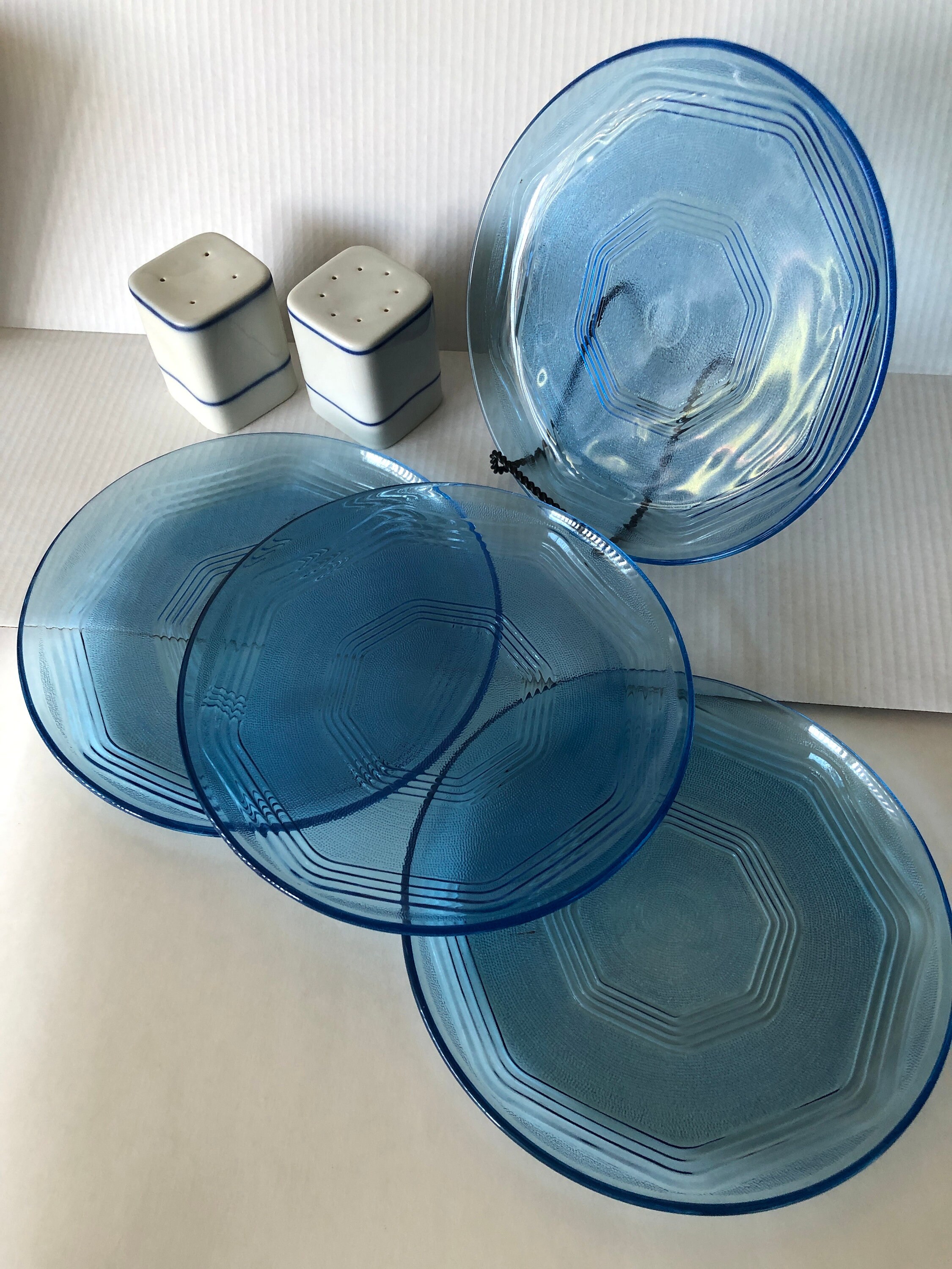 Cobalt Blue Glass MCM Geometric (4) 10 Inch Dish Vintage Plates Gift ...