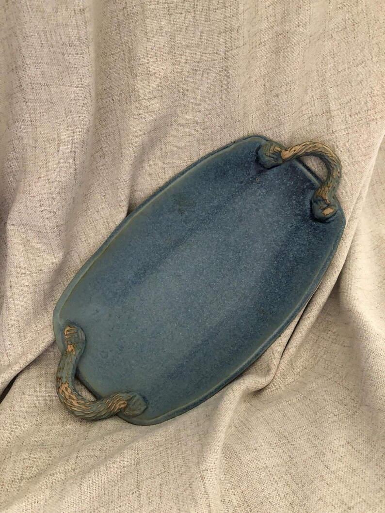 Indigo Blue Speckled Studio Pottery Tray With Rope Textured Handles 12 ...