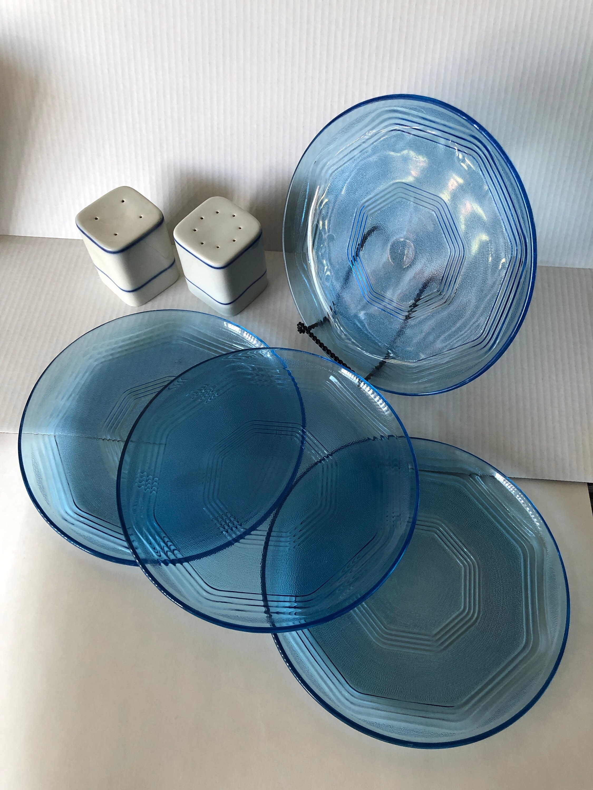 Cobalt Blue Glass MCM Geometric (4) 10 Inch Dish Vintage Plates Gift ...