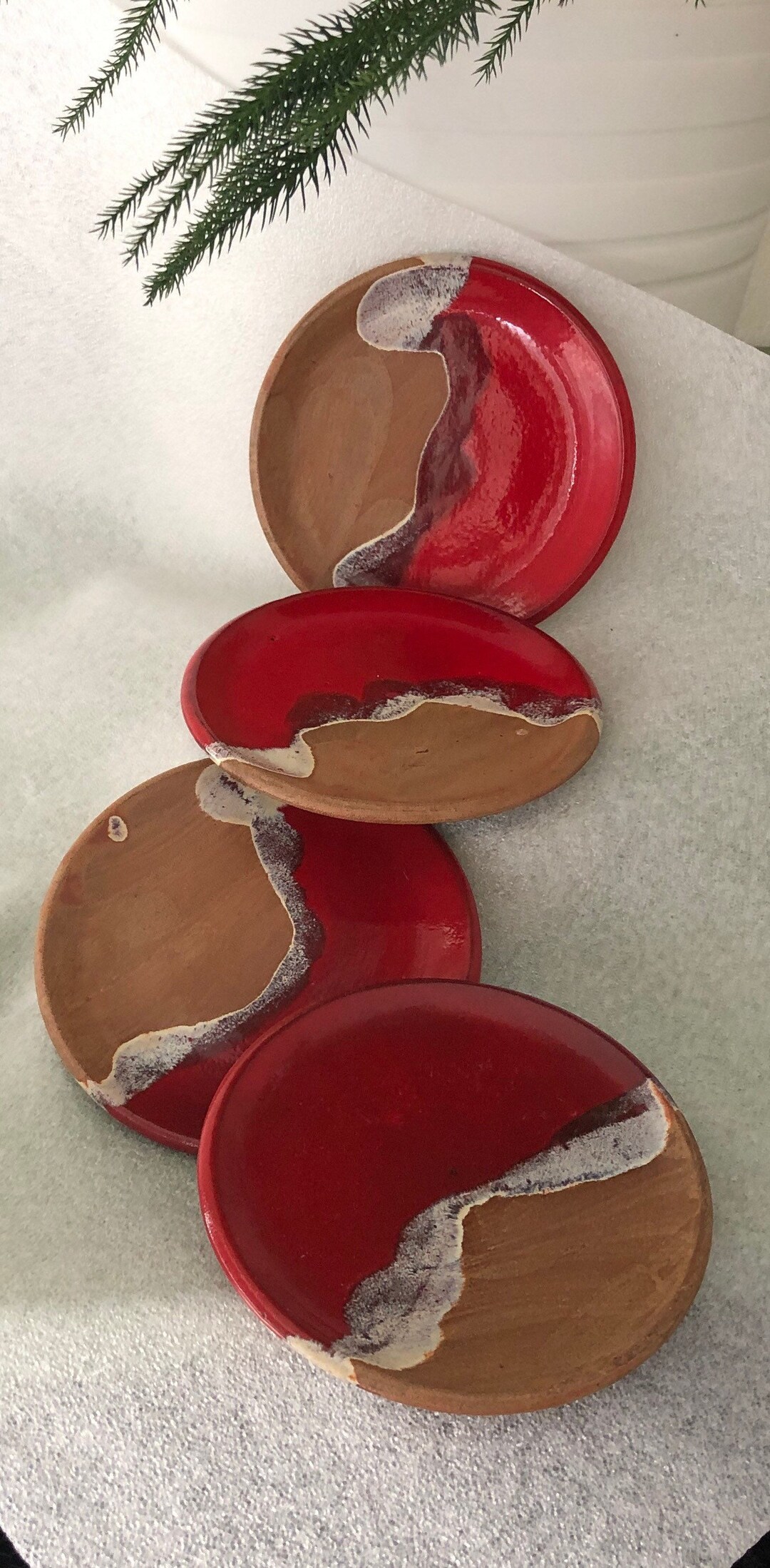 Red Drip Studio Pottery (2) 5-inch Clay Dish Barware Charcuterie ...