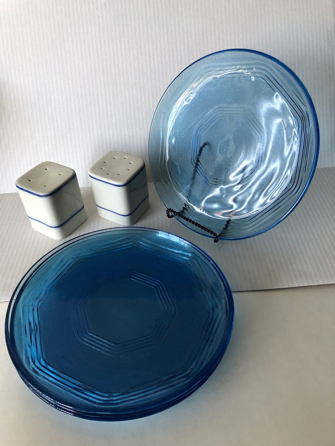 Cobalt Blue Glass MCM Geometric (4) 10 Inch Dish Vintage Plates Gift ...