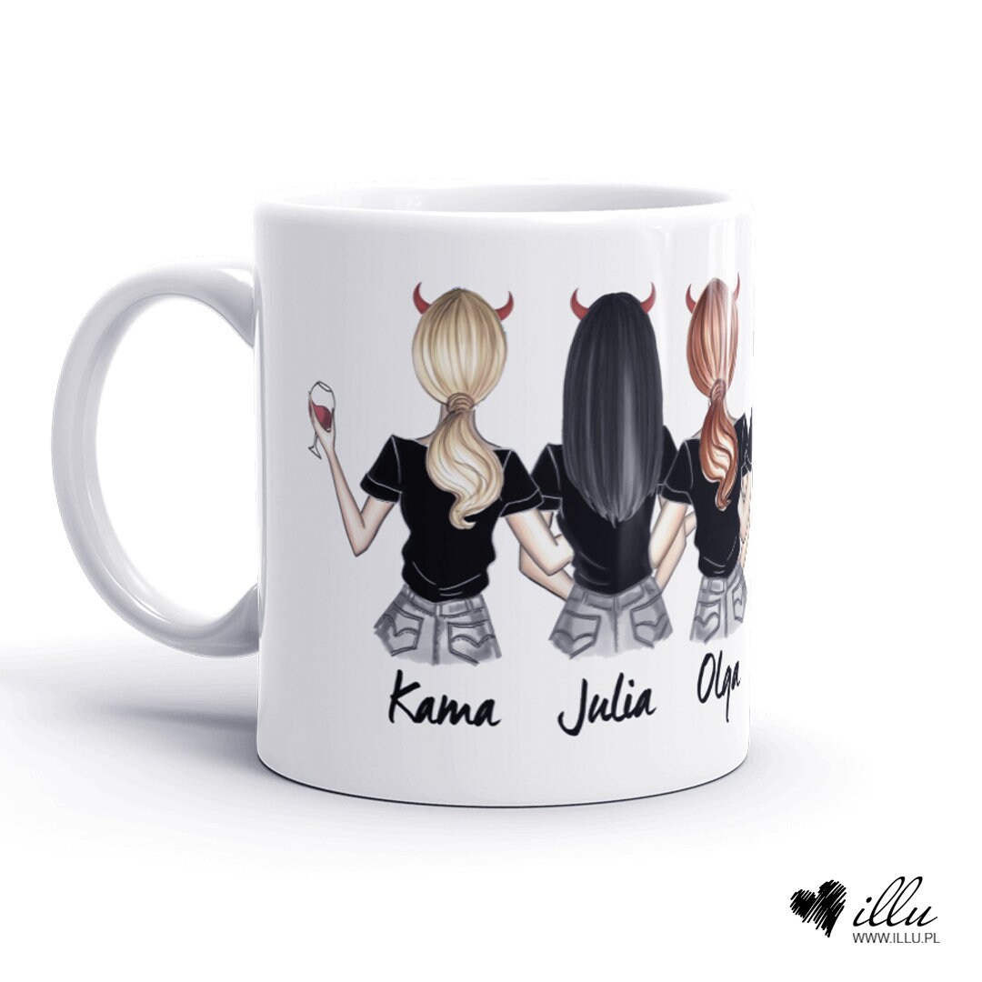 Personalized Mug With Four Friends or Sisters, Custom Best Friend Mug ...